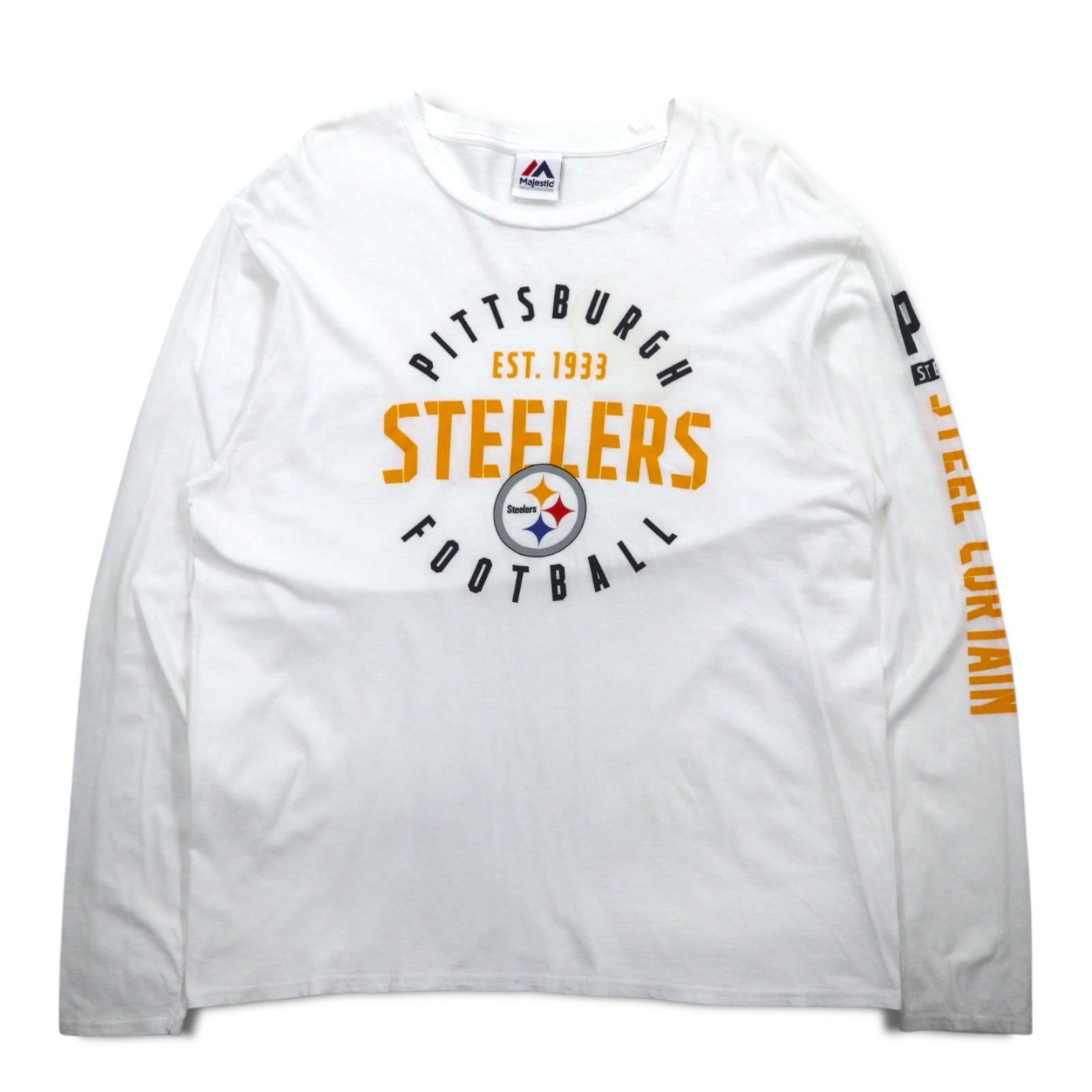 Majestic Long Sleeve T-Shirt, XL, White, Sleeve Print, NFL PITTSBURGH STEELERS, Made in Honduras ...
