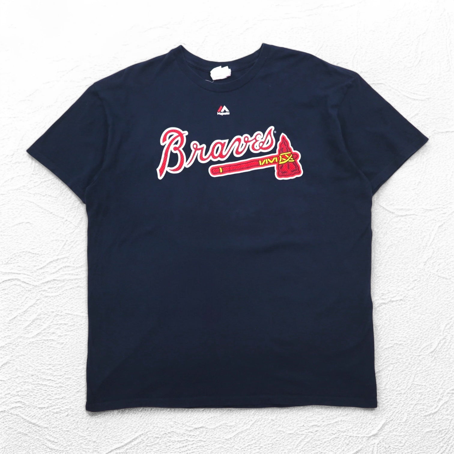 Majestic 90s Baseball Print T-Shirt 2XL Navy MLB Braves Numbering Made ...