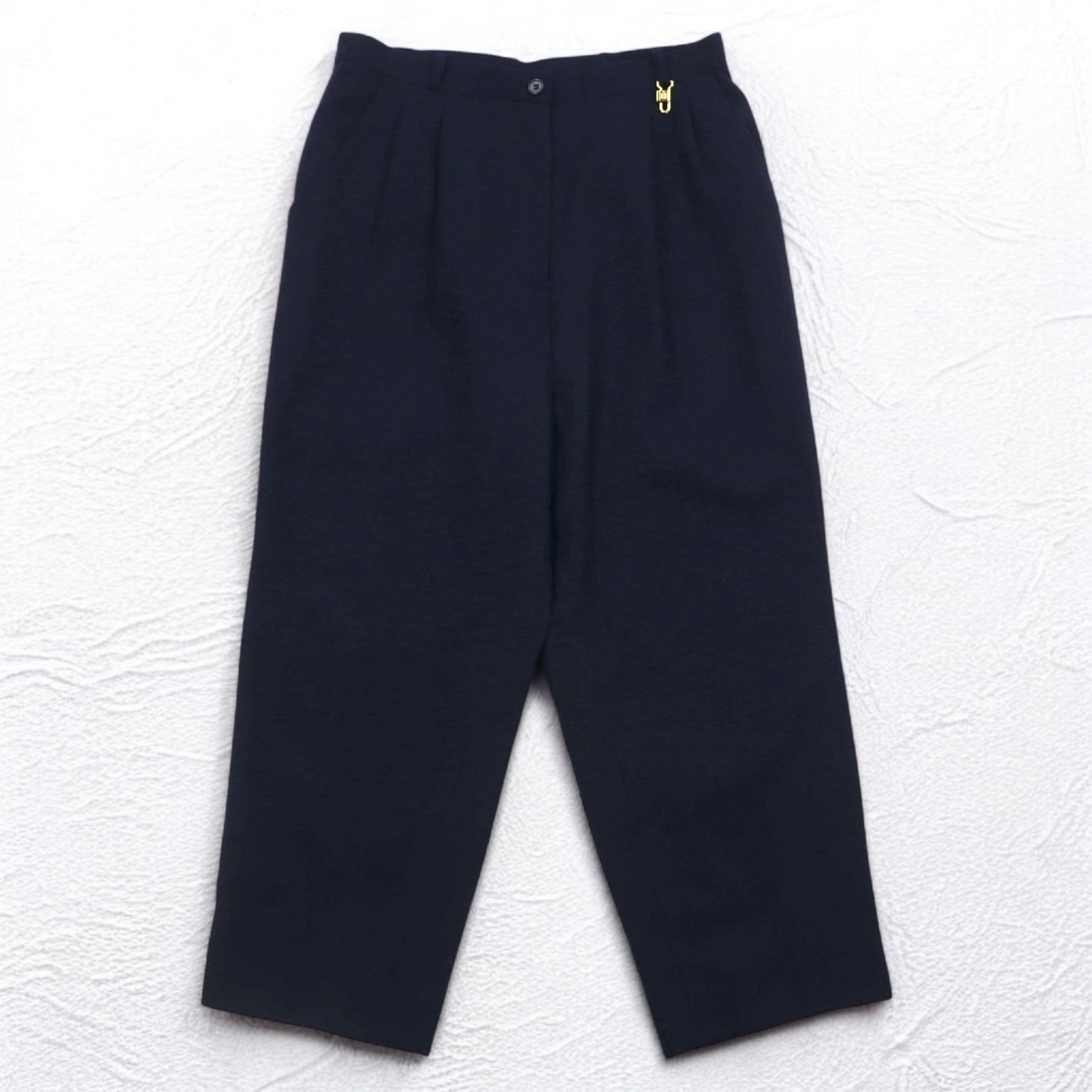 DAKS Cashmere Blend Vintage Tuck Easy Slacks Pants M Navy Wool Made in ...